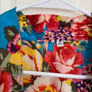 Intimates & Sleepwear | Teal Silk Robe With Red Pink And Yellow Flowers ...